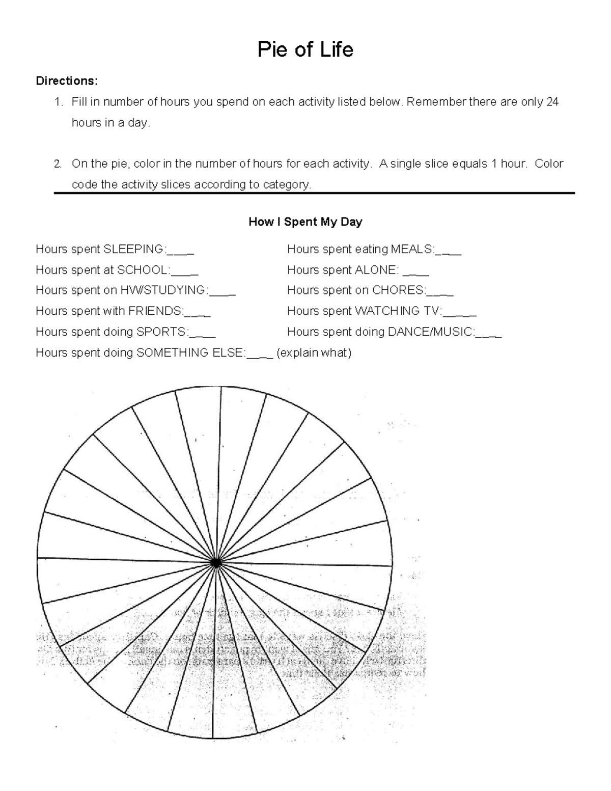 Pie of Life Activity Reflection - Ethnic Studies - Studocu