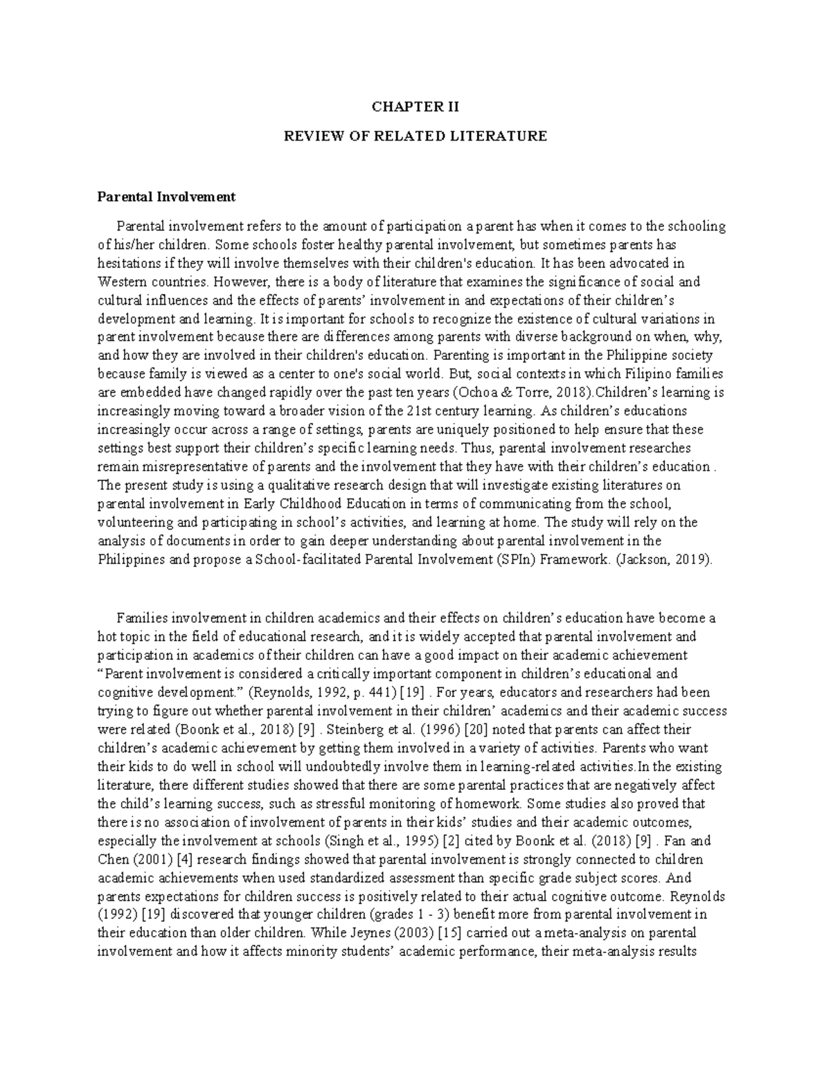 Chapter II: Review of Related Literature on Parental Involvement in ...