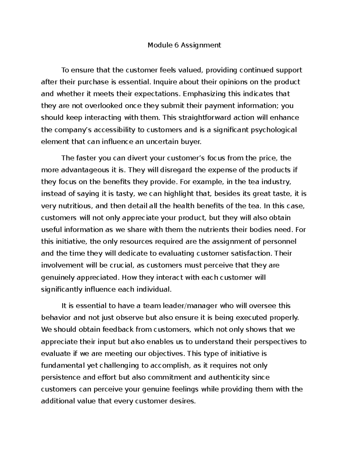 Module 6 Assignment - Module 6 Assignment To ensure that the customer ...