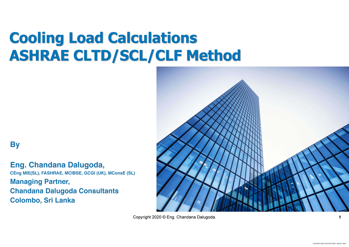 Cooling Load Calculations ASHRAE Method CLTD SC - Studocu