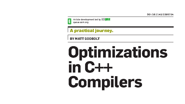 Week 2 Chapter 2: Compiler Optimizations in C++ (CACM 2020) - Studocu