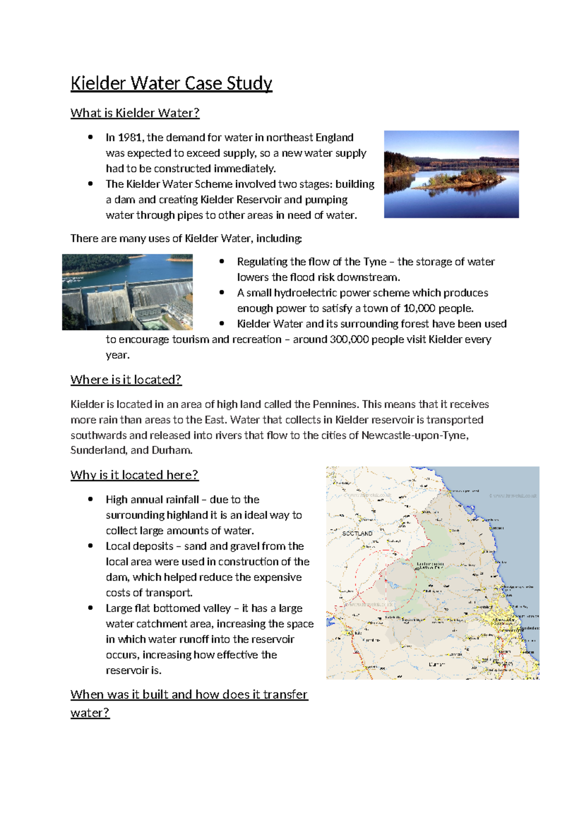 Kielder Water Case Study: Overview and Significance in NE England - Studocu