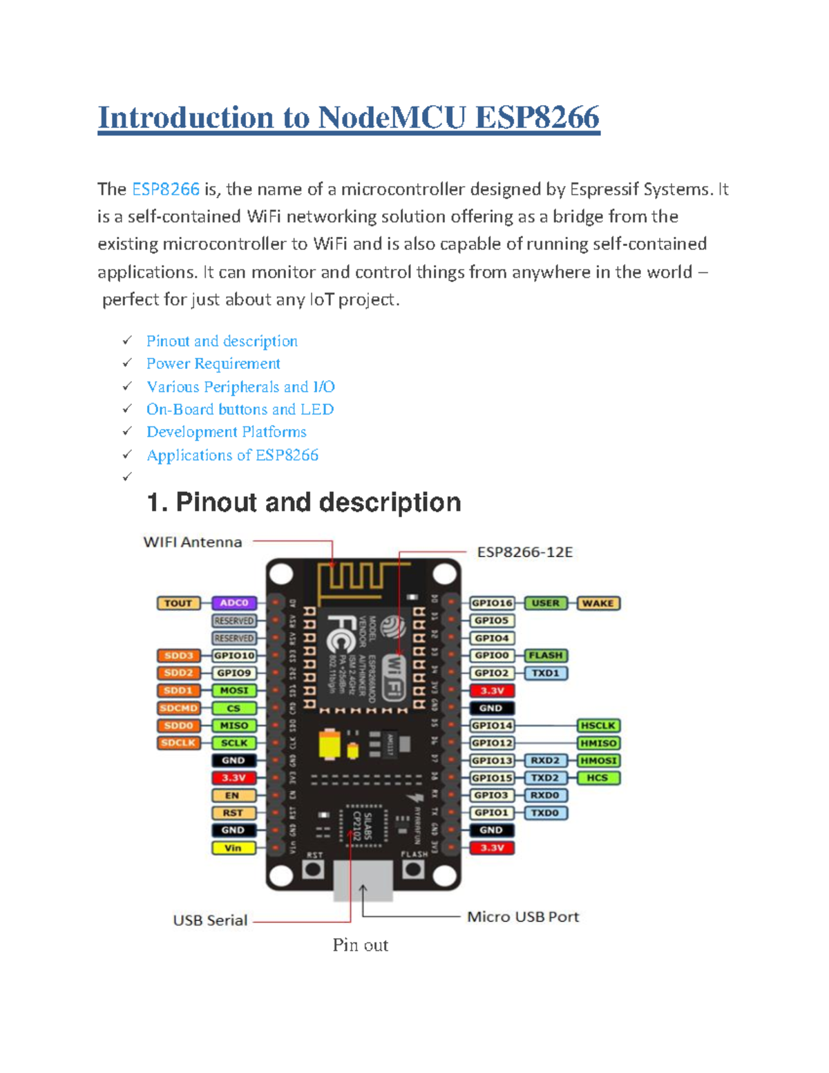 NodeMCU ESP8266 Overview: Power, Pinout, and Applications in IoT - Studocu