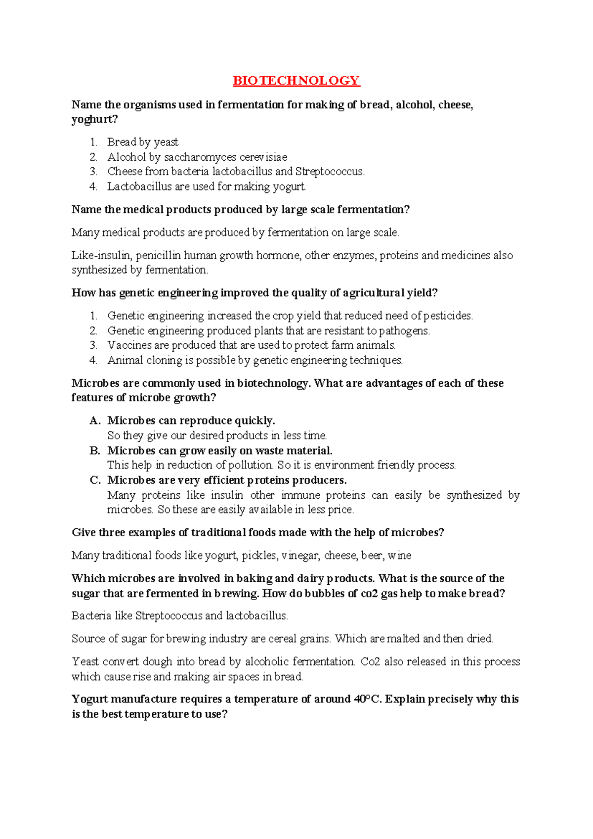 Biotechnology 10TH - BIOTECHNOLOGY Name the organisms used in ...