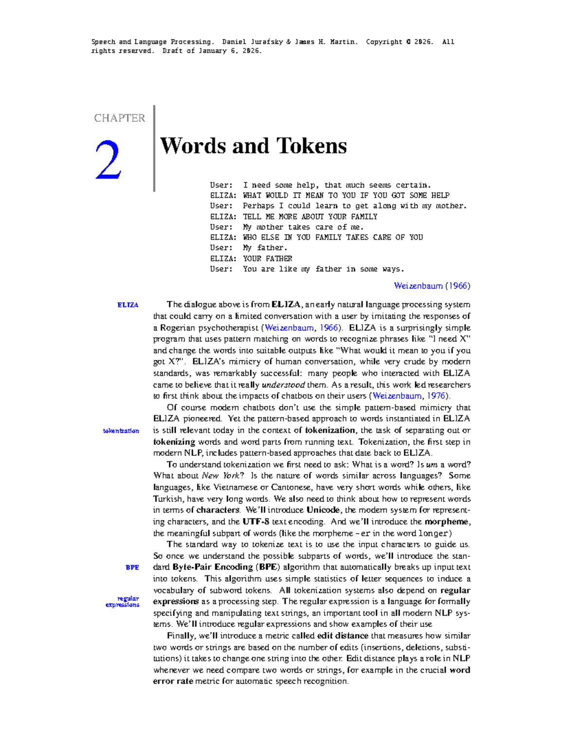 Chapter 2: Words and Tokens - Speech and Language Processing (CS 123 ...