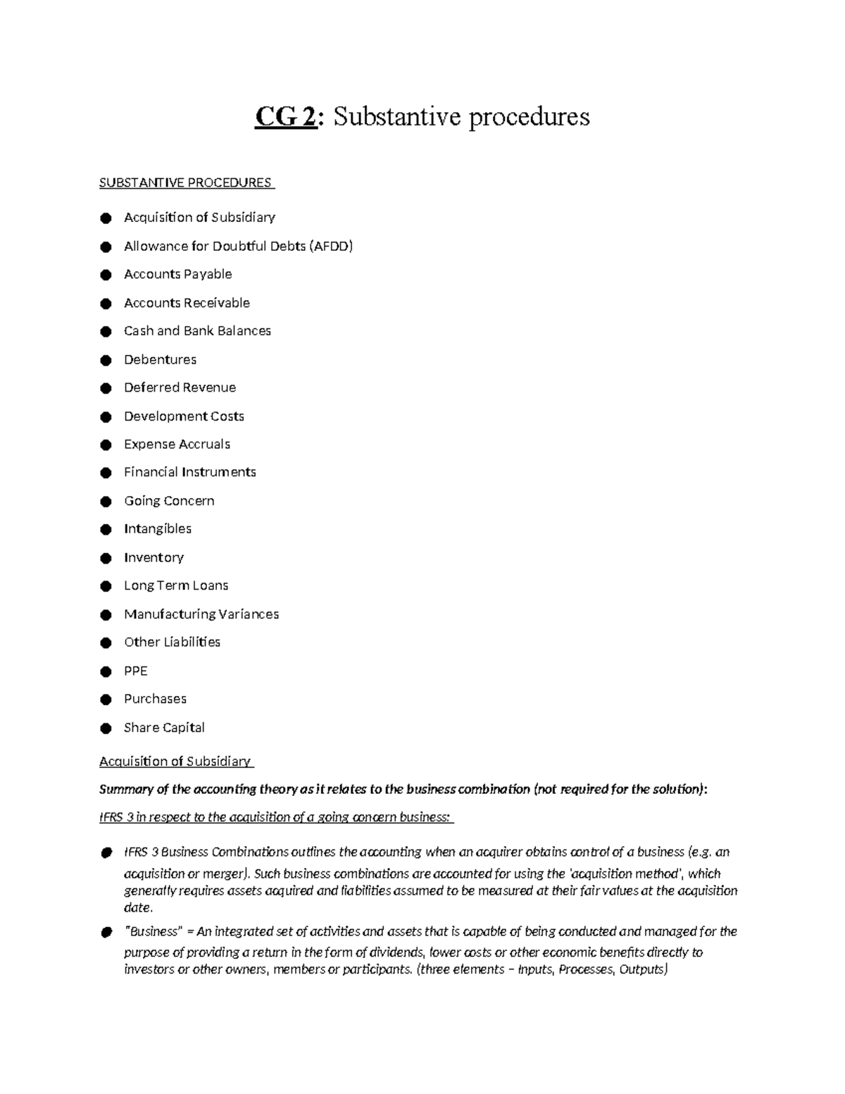 CG 2: Substantive Procedures for Acquisition and Financial Reporting ...