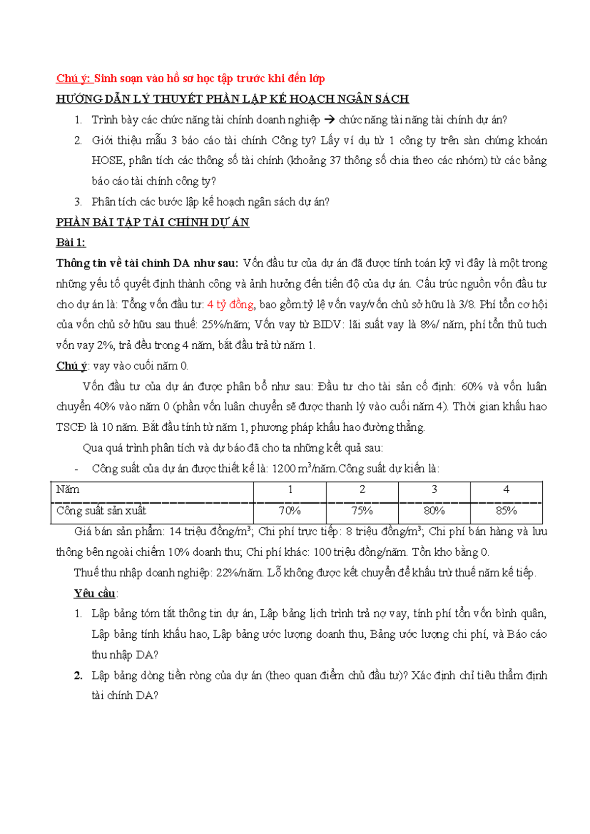 Hướng Dẫn Lập Kế Hoạch Ngân Sách DA - Bài Tập Tài Chính 1 & 2 - Studocu