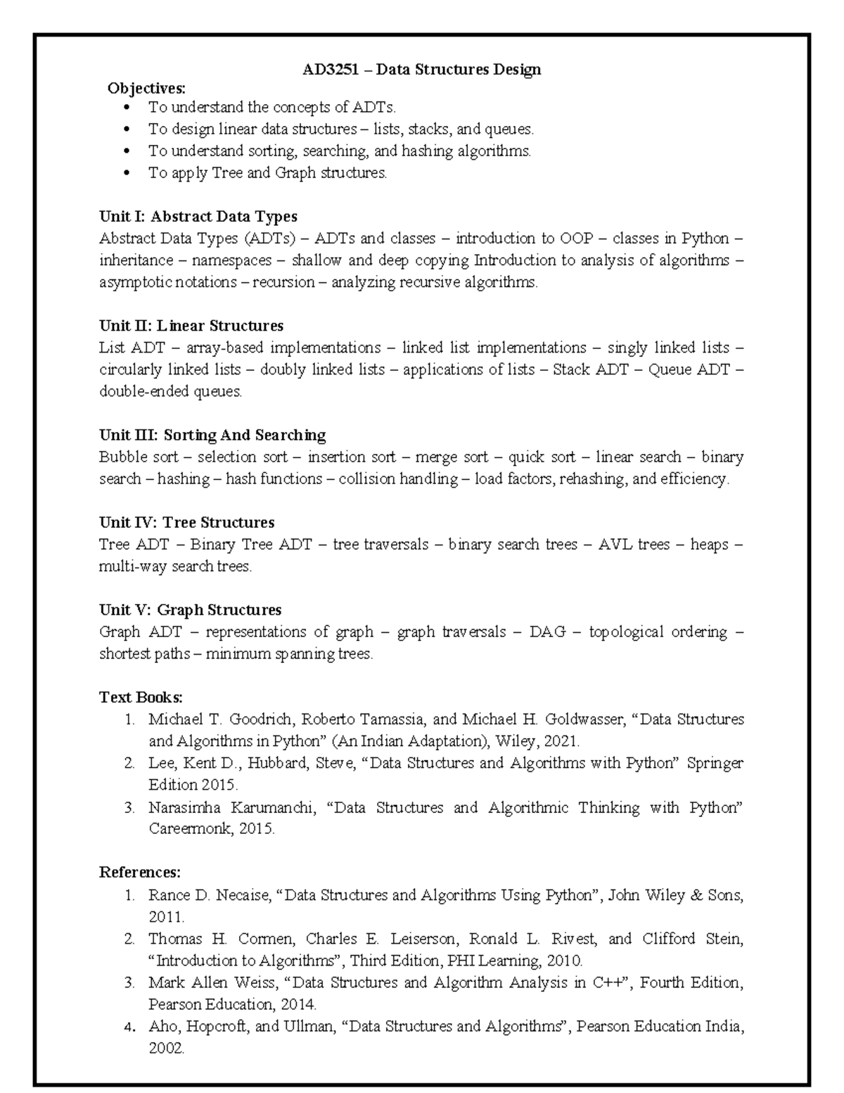 AD3251-syllabus - syllabus for the AD3251 data structures design ...
