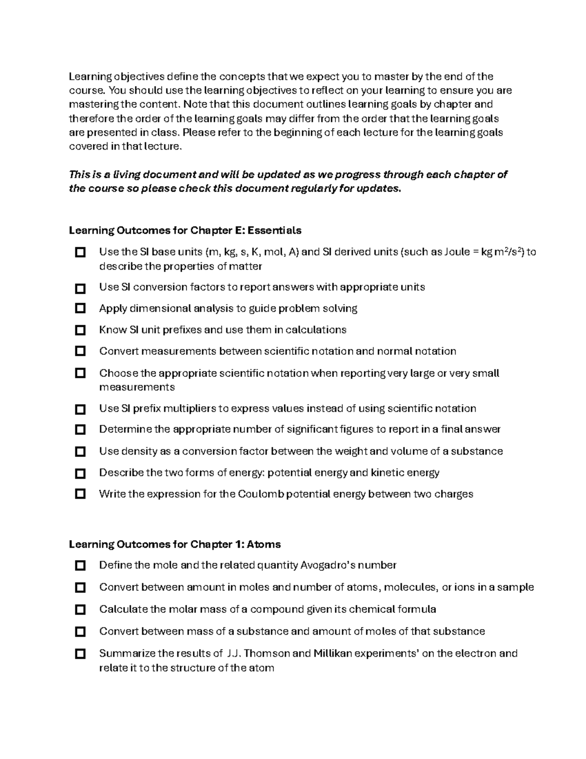 Lectures Learning Objectives - Learning objectives define the concepts ...