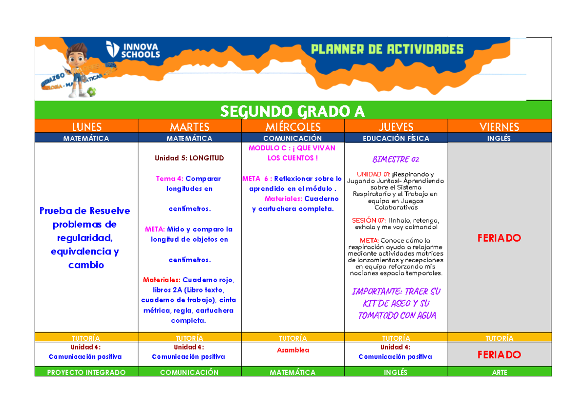 Semana 7 - Planner de actividades BIM 2 .xlsx - 2A 1 134247823 ...