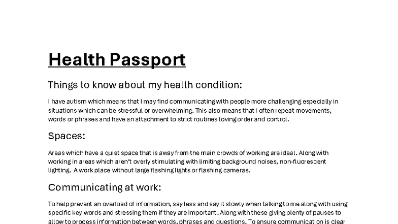 Health Passport 101: Key Insights for Autism Communication - Studocu