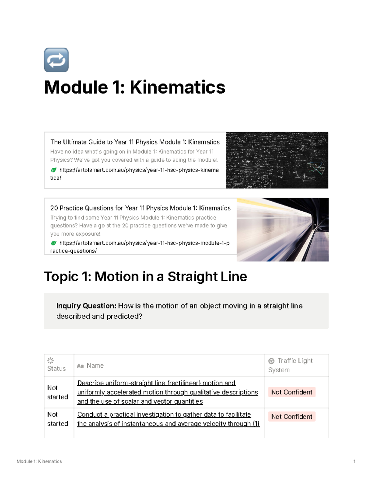 Module 1 Kinematics - Module 1 Kinematics 1 🔁 Module 1: Kinematics The ...