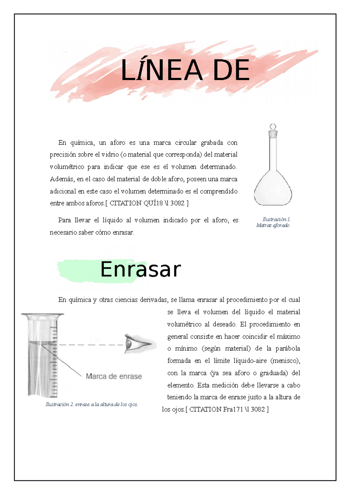 Línea de Aforo y Técnicas de Enrasar en Química - Studocu