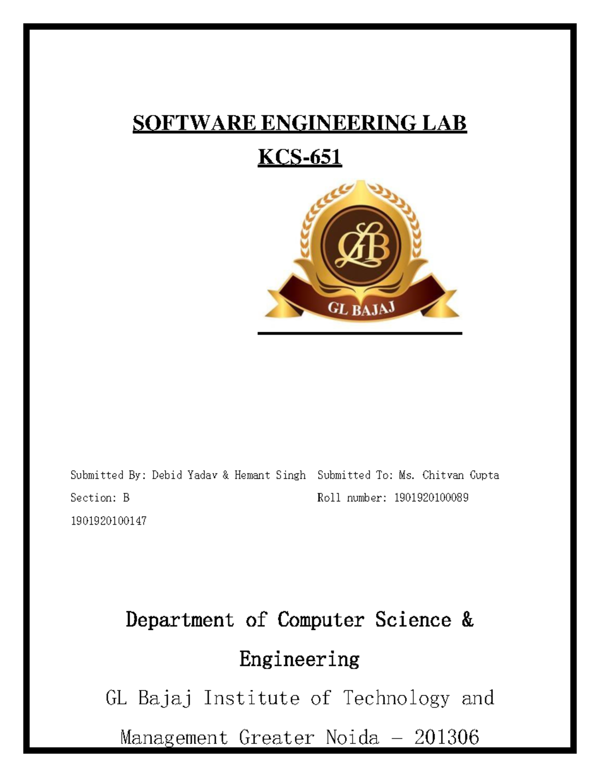 Software Engineering Practical File of 6th sem - SOFTWARE ENGINEERING LAB KCS- Submitted By ...