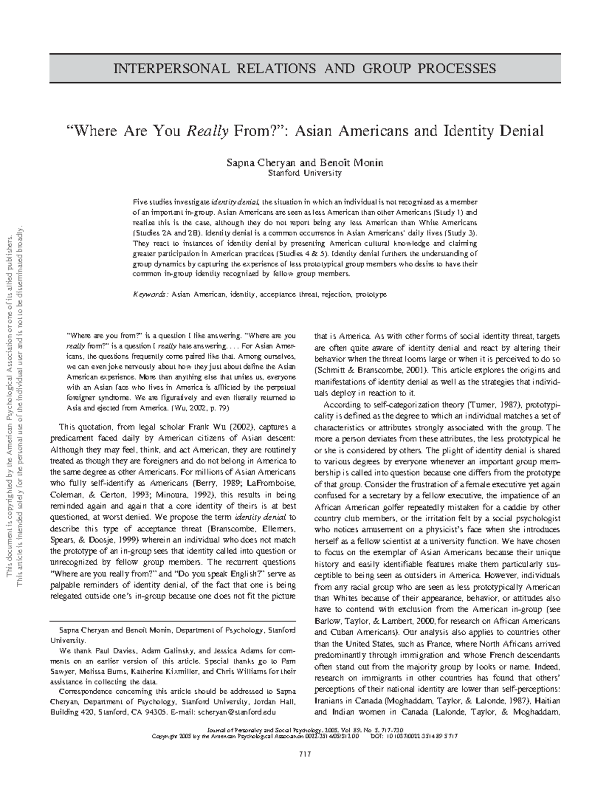 KOR 332 Article Review: Identity Denial in Asian Americans - Studocu