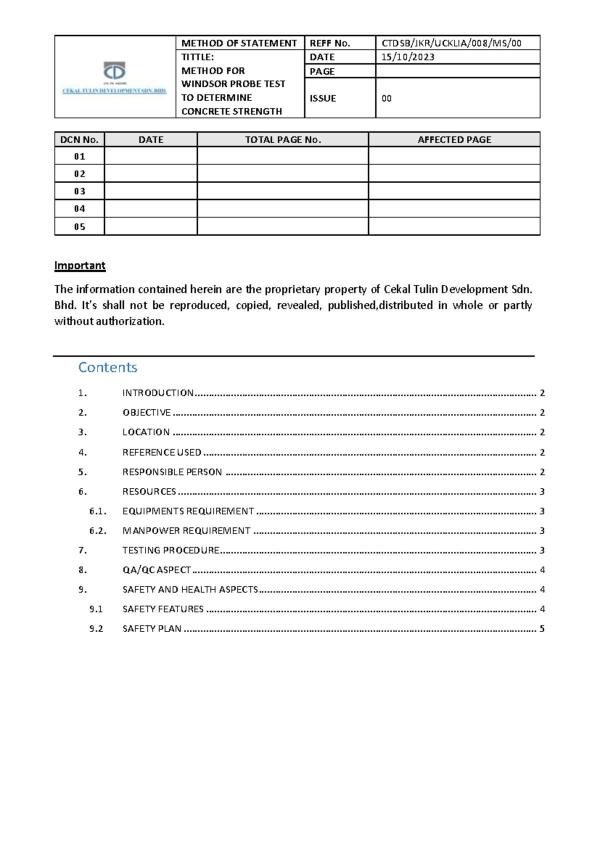 Windsor Probe Testing Method Statement for Concrete Strength (CTDSB/JKR ...