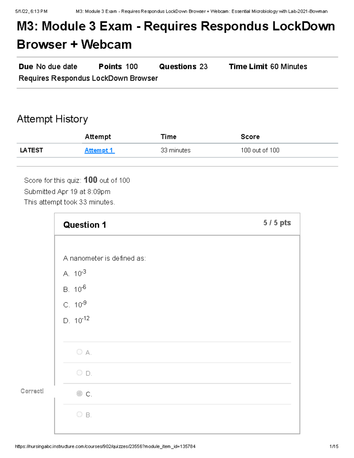 M3: Essential Microbiology Lab Module 3 Exam with Respondus LockDown ...