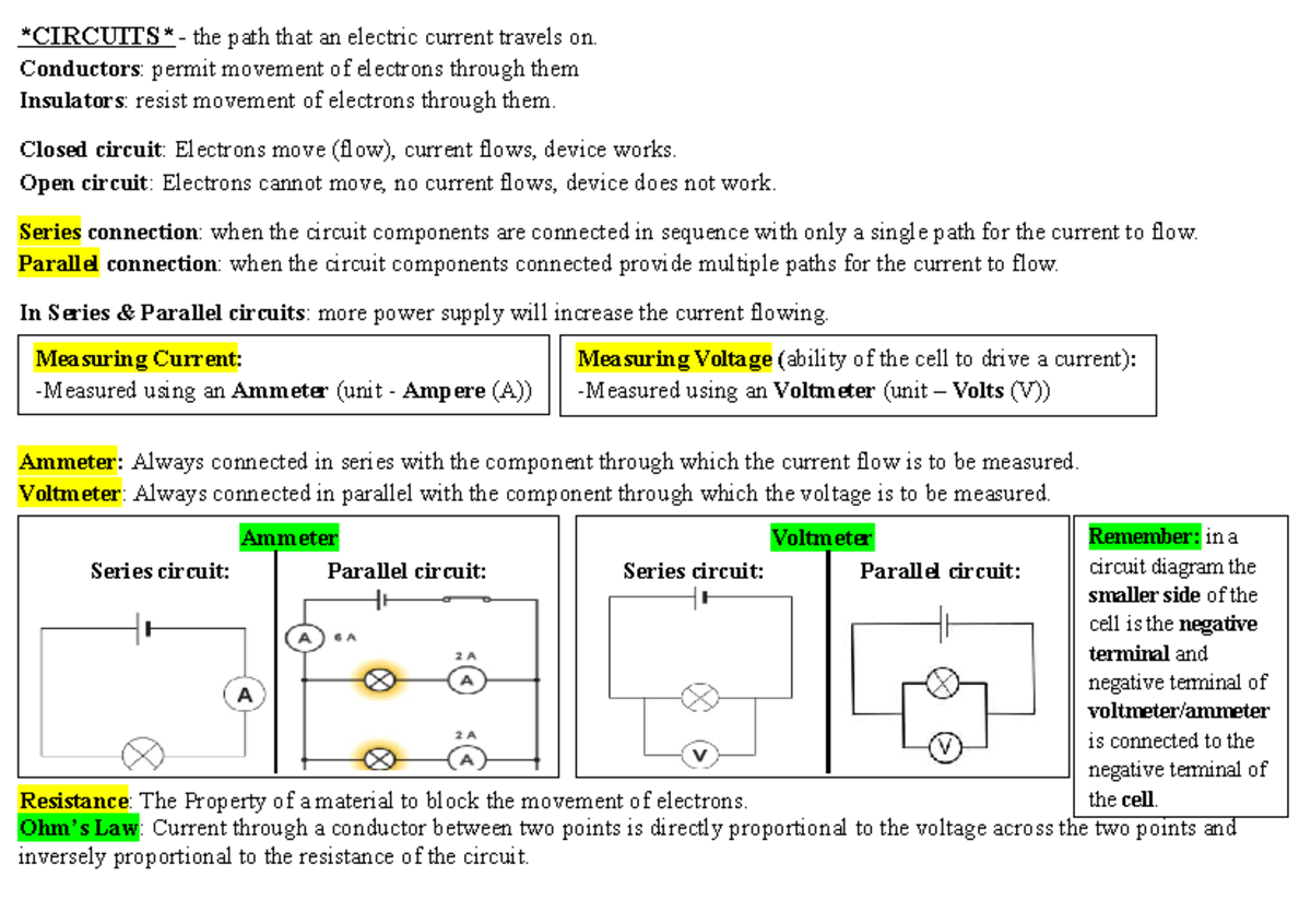 Physics Revision Paper for Circuits - Year 9 - Studocu