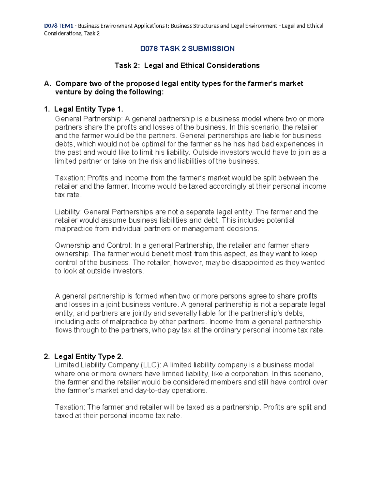 D078 - Task 2 pass - D078 TEM1 - Business Environment Applications I ...