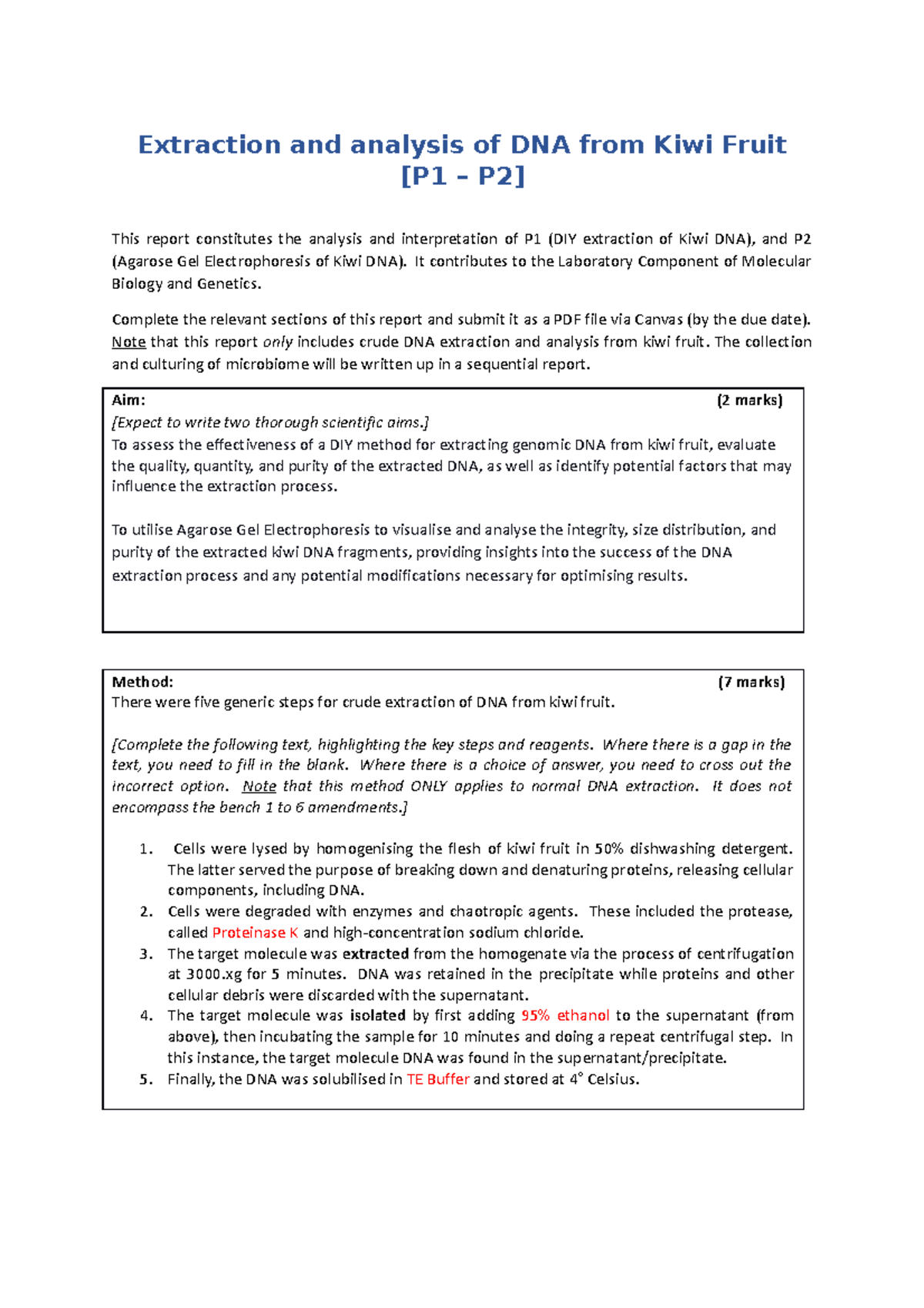 Report 1 - DNA Extraction & Analysis from Kiwi Fruit P1-P2 - Studocu