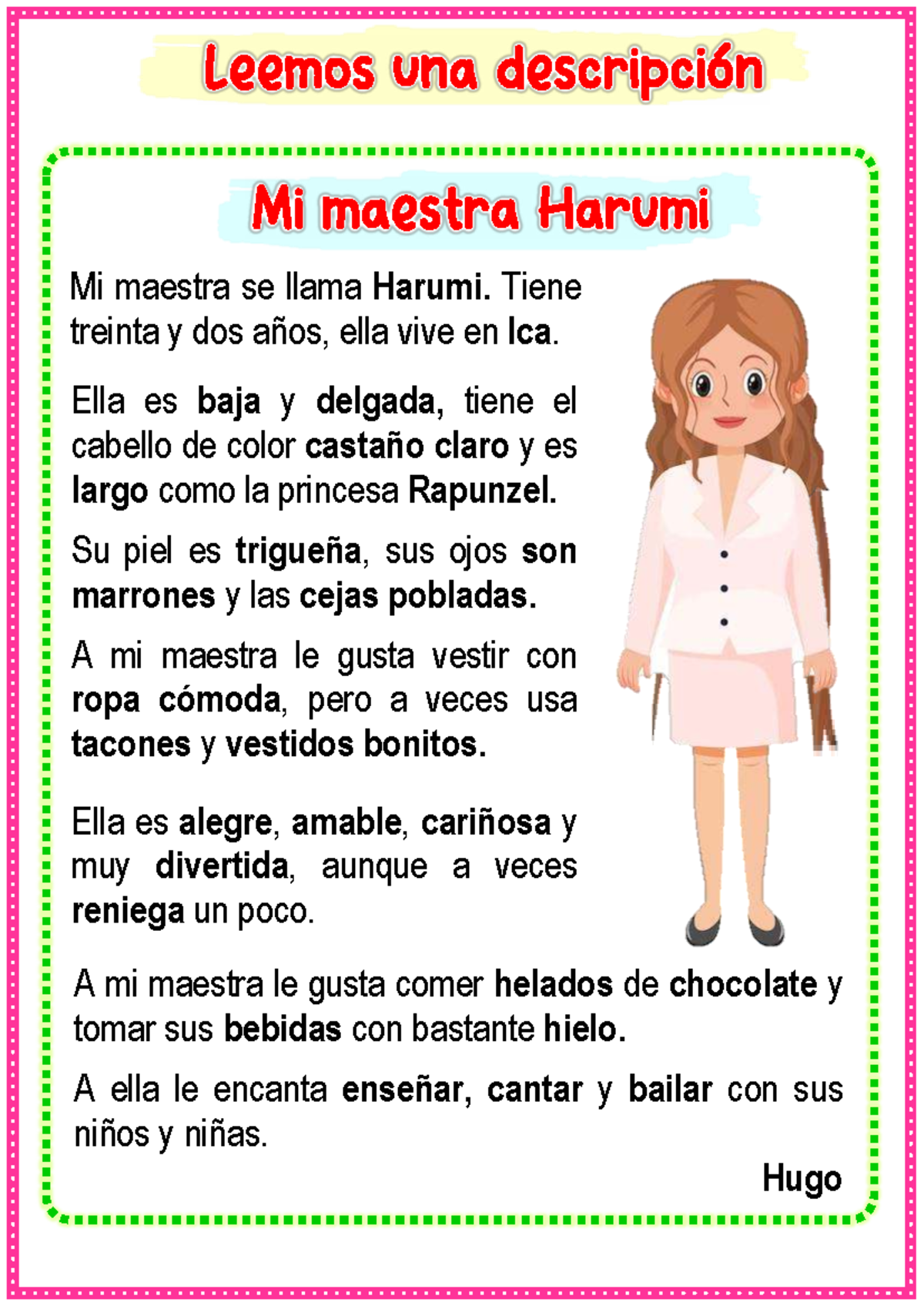Ficha: Leemos la Descripción de la Maestra Harumi (Letra H) - Studocu