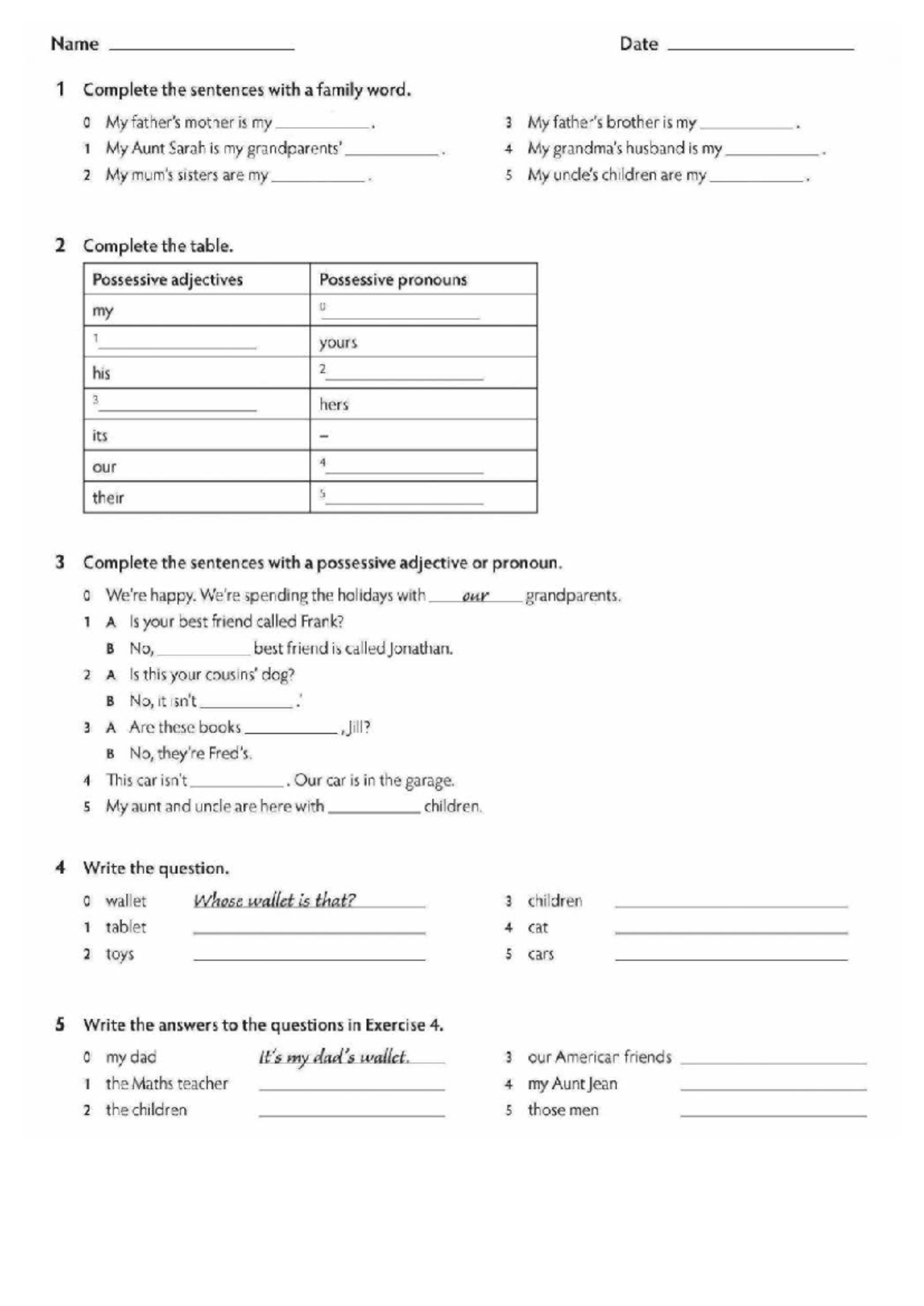 Worksheet 416571 - Family Words and Possessive Adjectives Test - Studocu