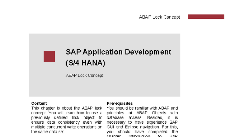 SAP ABAP Lock Concept Lecture Notes (App Dev Exercise 08) - Studocu