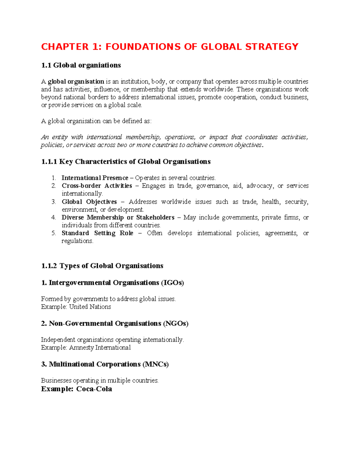 CHAPTER 1: FOUNDATIONS OF GLOBAL STRATEGY - Key Concepts and Importance ...