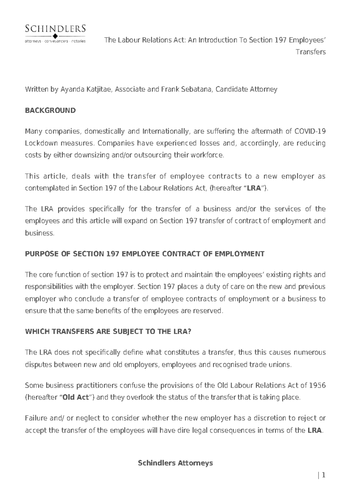 Labour Relations Act: Intro to Section 197 Employee Transfers - Studocu