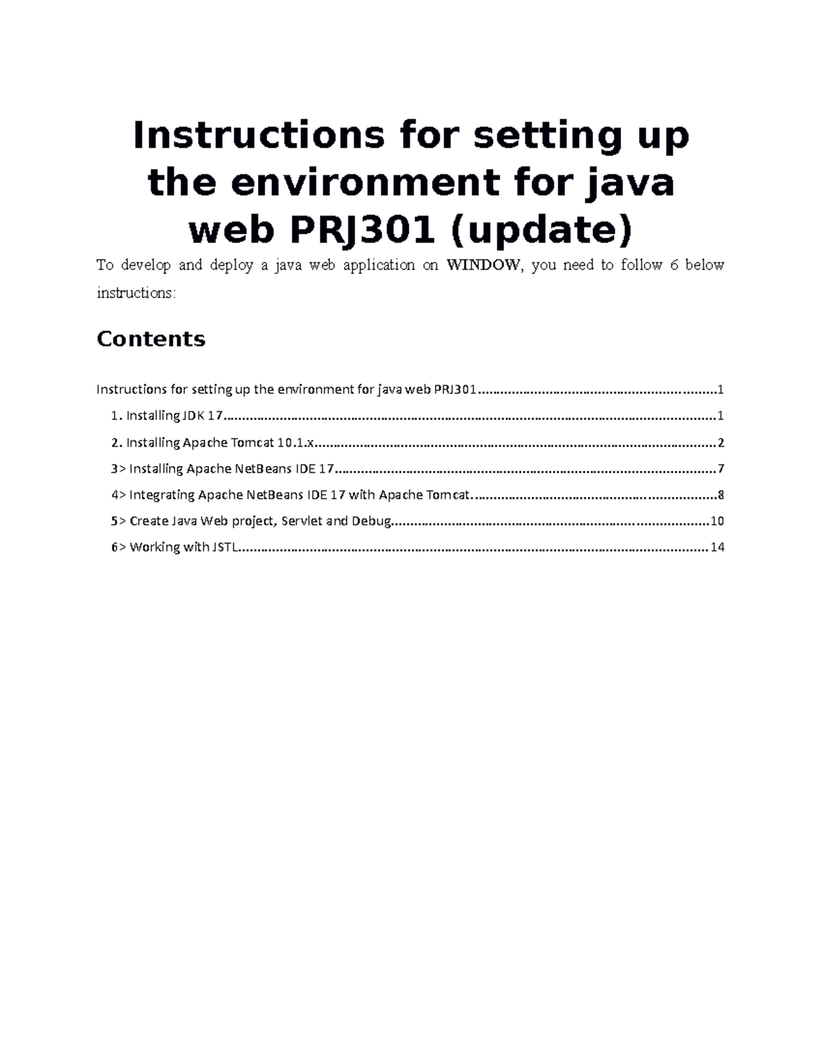 Java Web Environment Setup Instructions for PRJ301 - Updated Guide ...