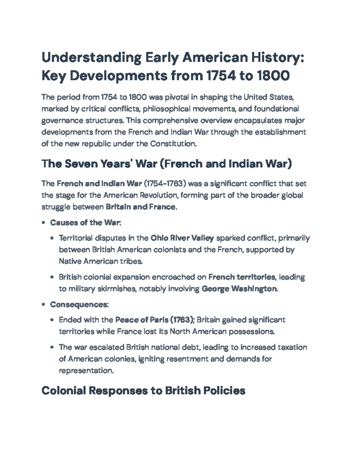 Key Developments in Early American History (1754-1800): A Comprehensive ...