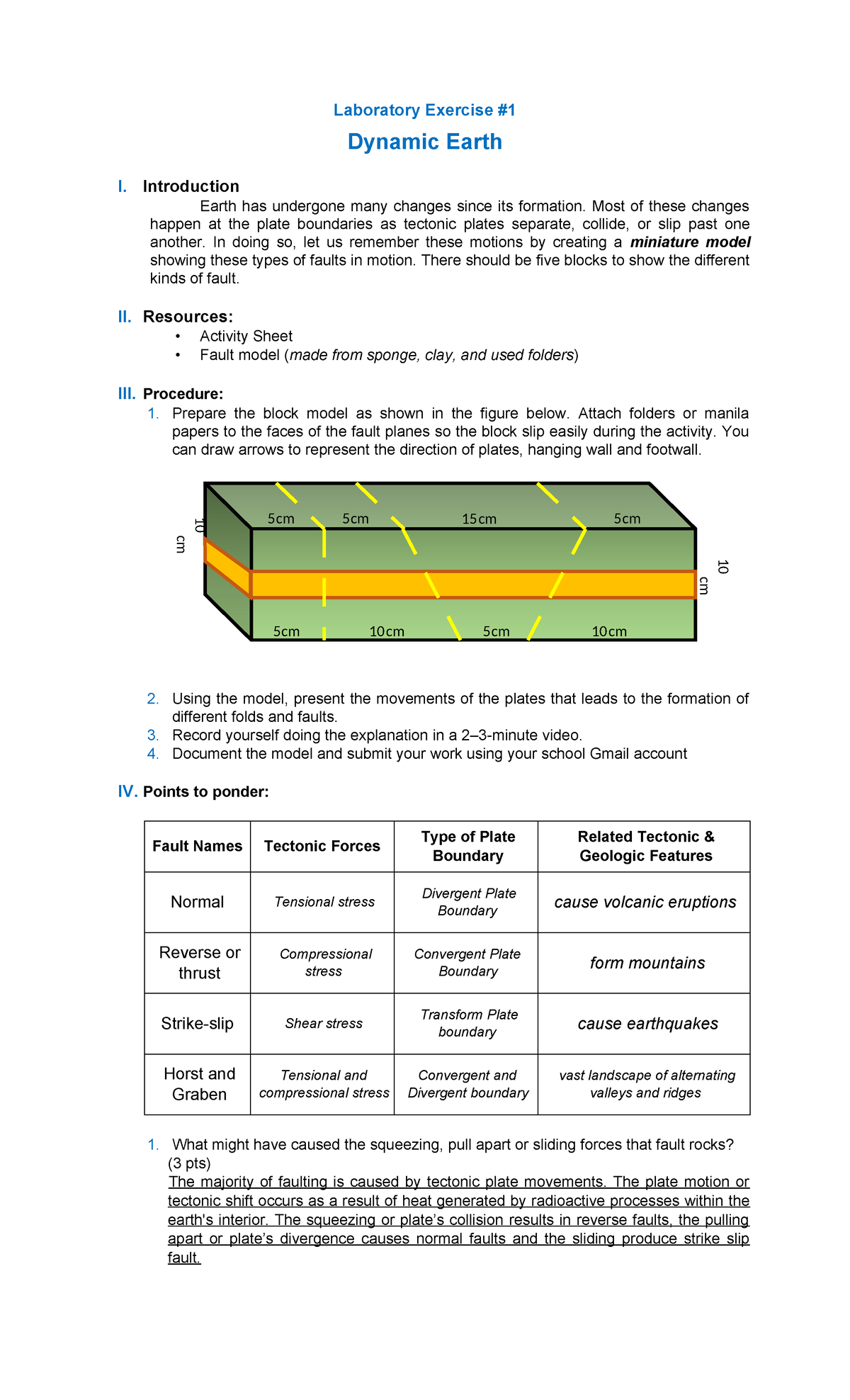 Fault, Stress and Boundaries - Laboratory Exercise Dynamic Earth I ...