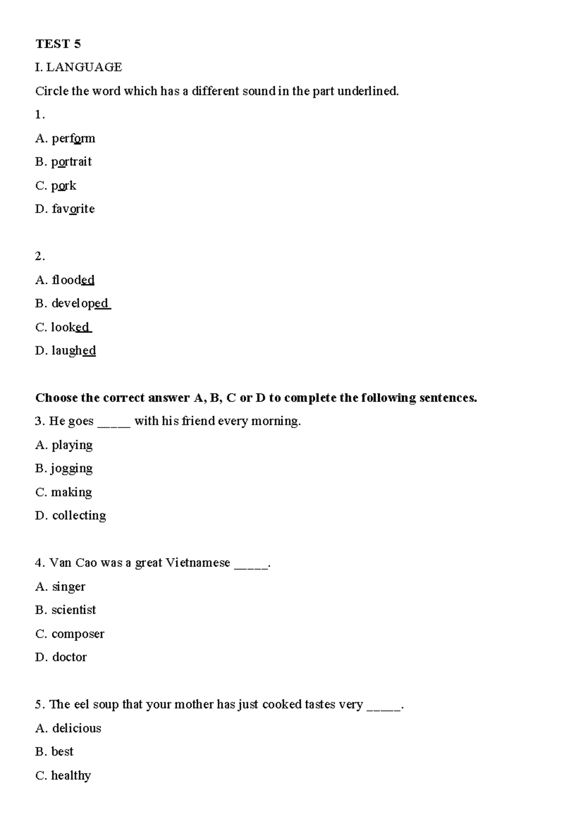 Test 5 - English 7: Language and Writing Exercises - Studocu