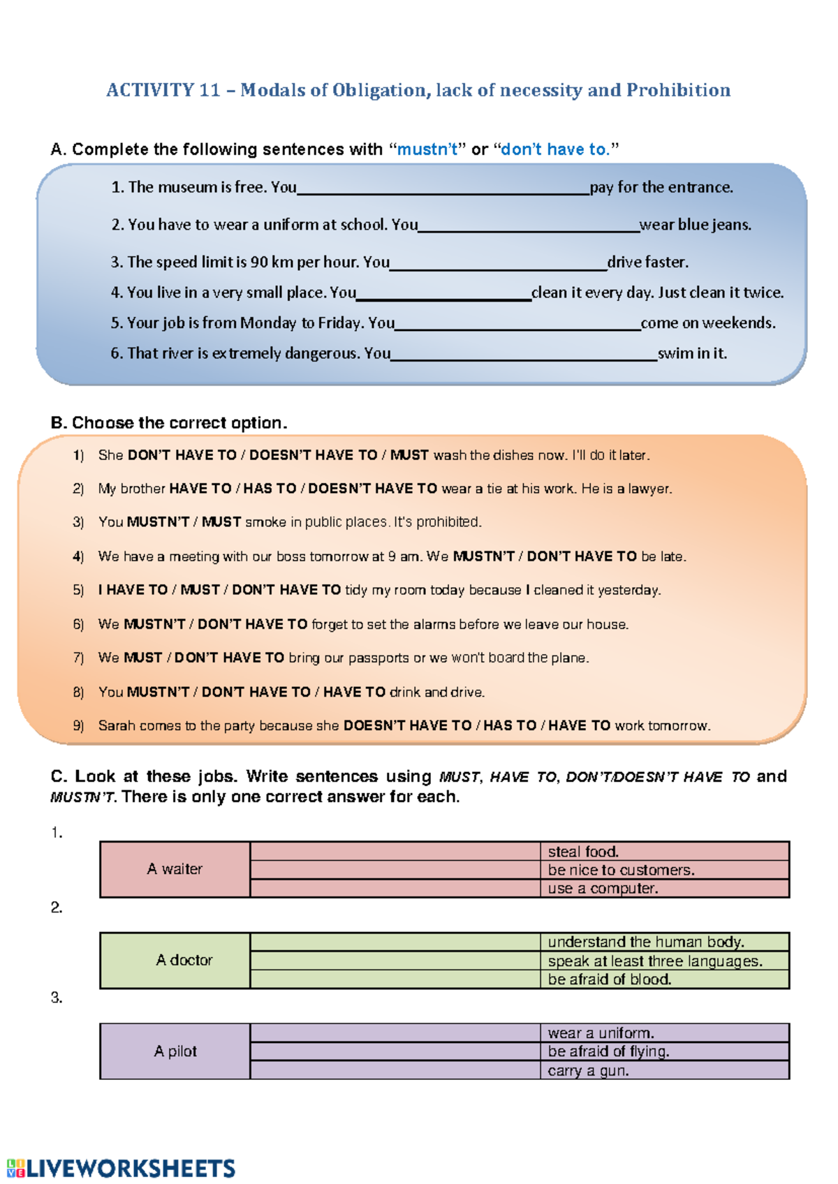 Modals of Obligation, Necessity & Prohibition - yiunjlhbkkj - Studocu
