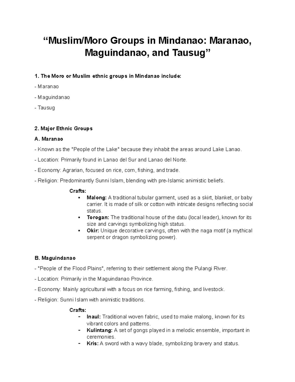 Muslim 101 - Summary of Moro Groups in Mindanao: Maranao, Maguidanao ...