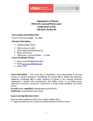 General Physics Lab 1 (PHYS 135). Error and data analysis completed ...