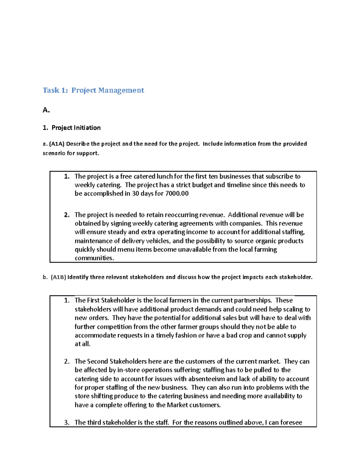 D079 Project Management Task 1 Analysis and Outcomes - Studocu