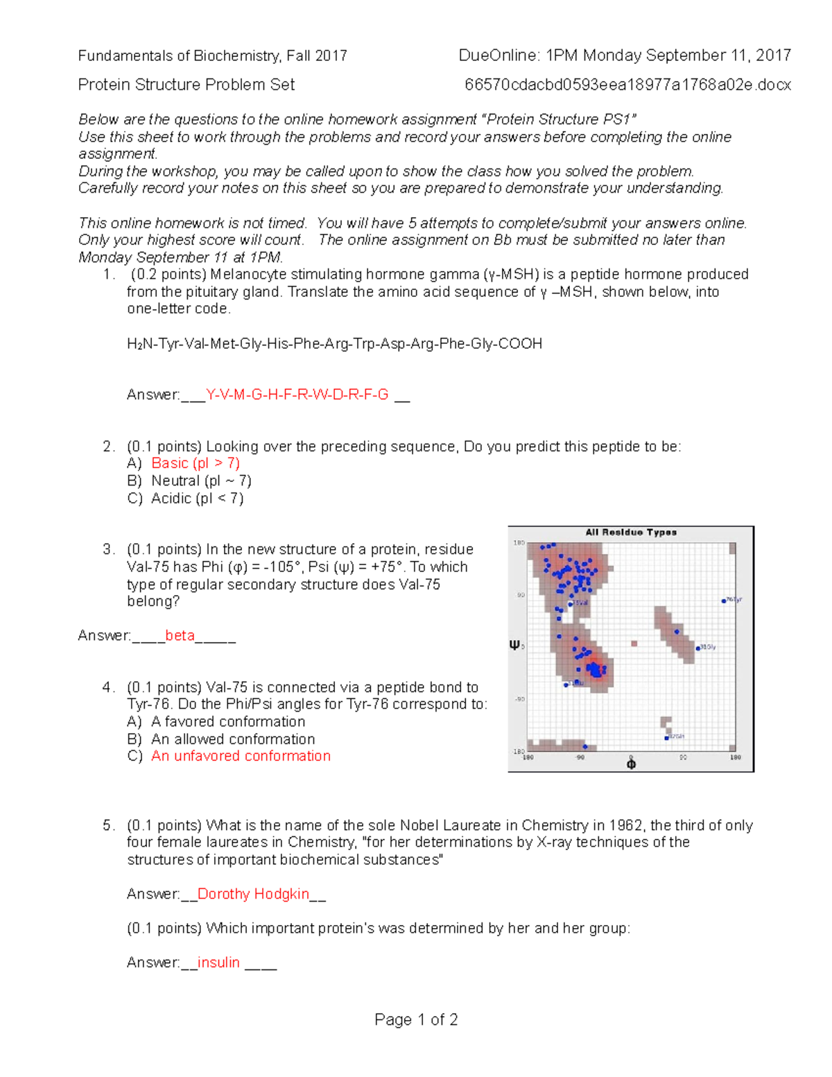 HW Protein structure Problem Set - Fundamentals of Biochemistry, Fall ...