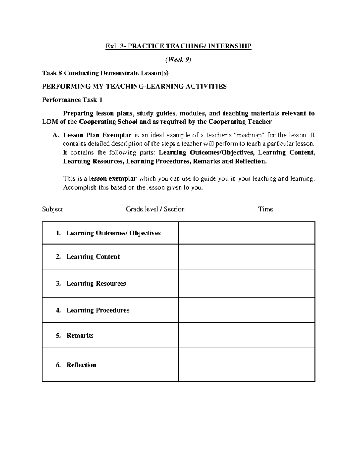 EXL 3 - Week 9 Tasks: Lesson Planning and Demonstration Activities ...