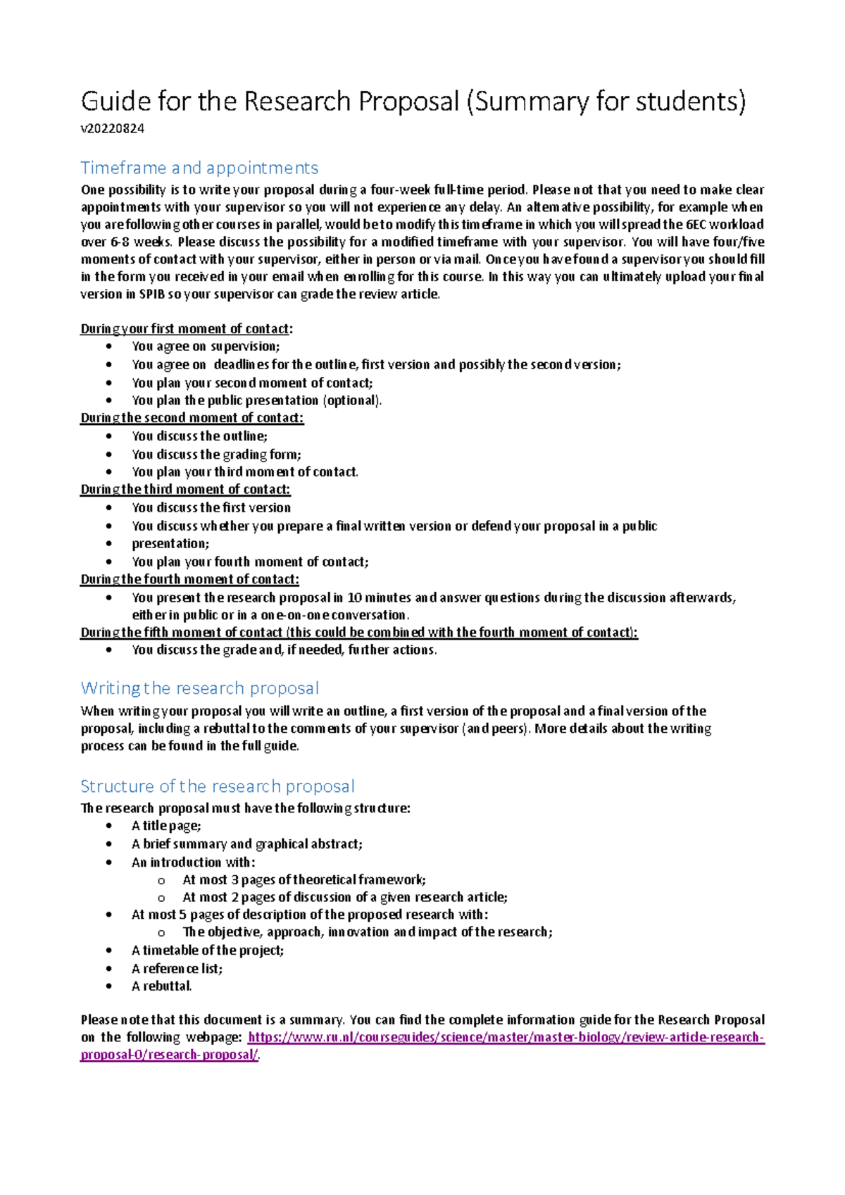 Guide for Writing a Research Proposal (Summary for Students) - Studeersnel