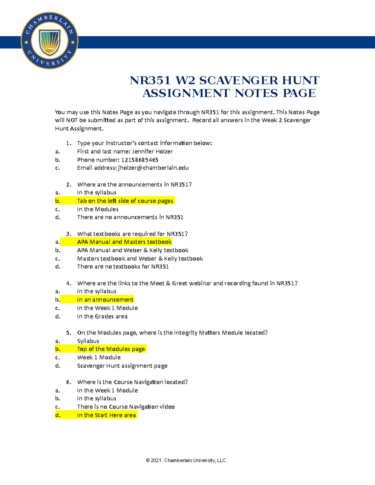 NR351 Week 2 Scavenger Hunt Assignment Notes Guide - Studocu