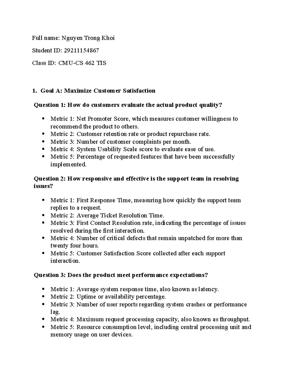 Case Study: GQM Analysis for Customer Satisfaction & Engineering Effort ...