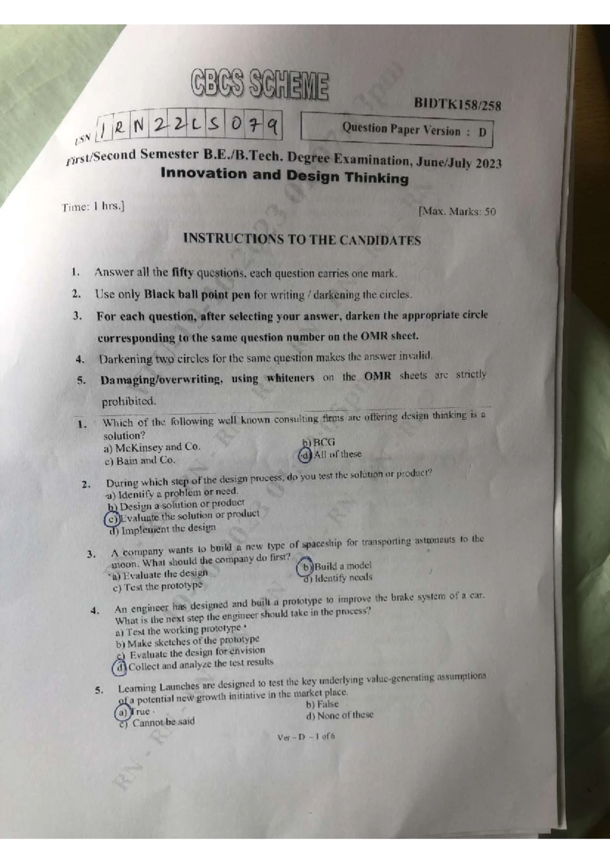 Idt3 - Model question paper - Innovation and Design Thinking - SOLVED QP OF 2ND SEM 2023 VTU ...