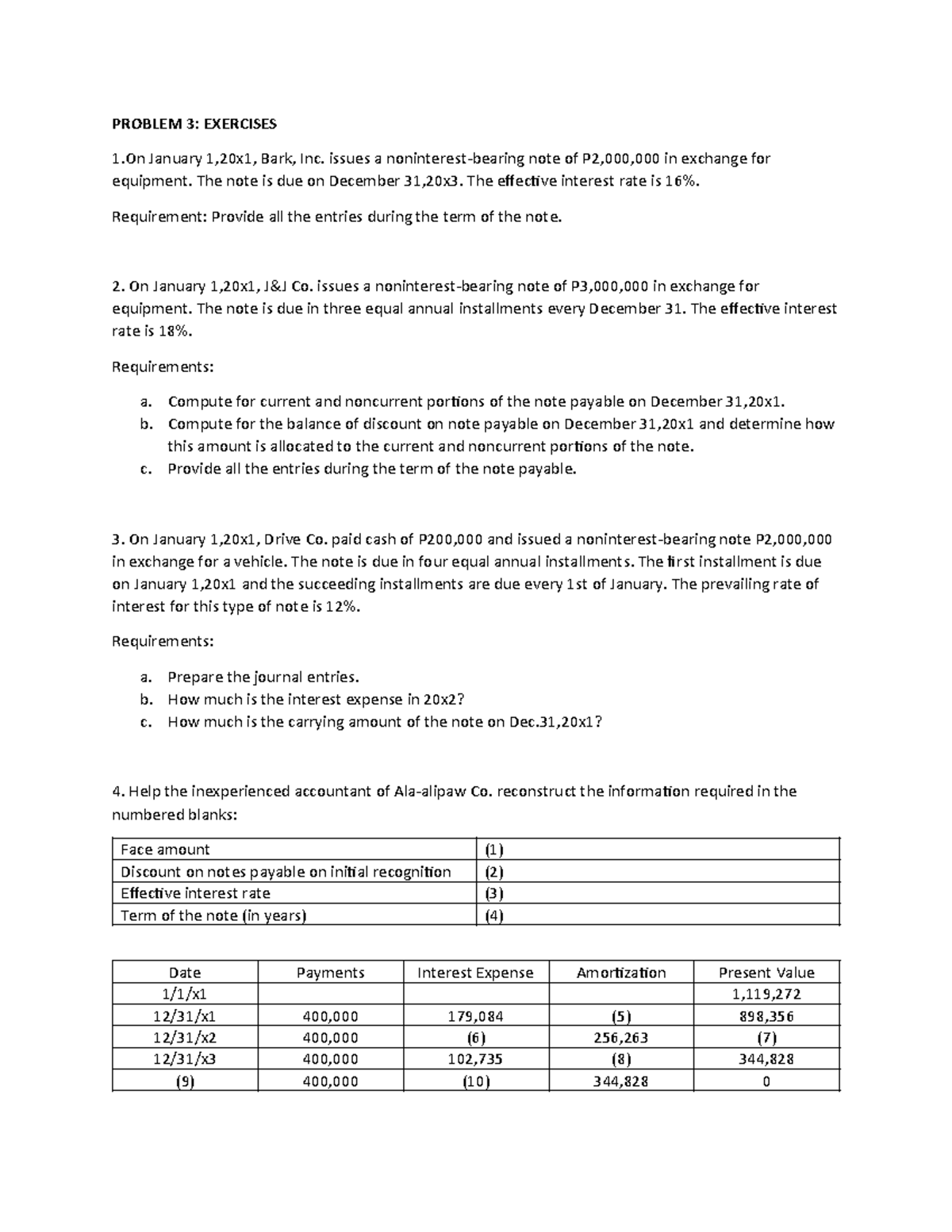 Accounting Notes for Notes Payable Exercises (ACCT 101) - Studocu