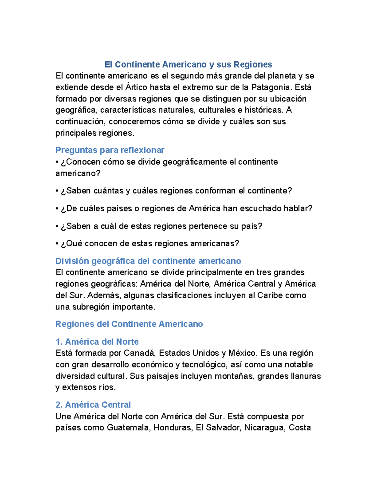 División Geográfica del Continente Americano: Regiones y ...