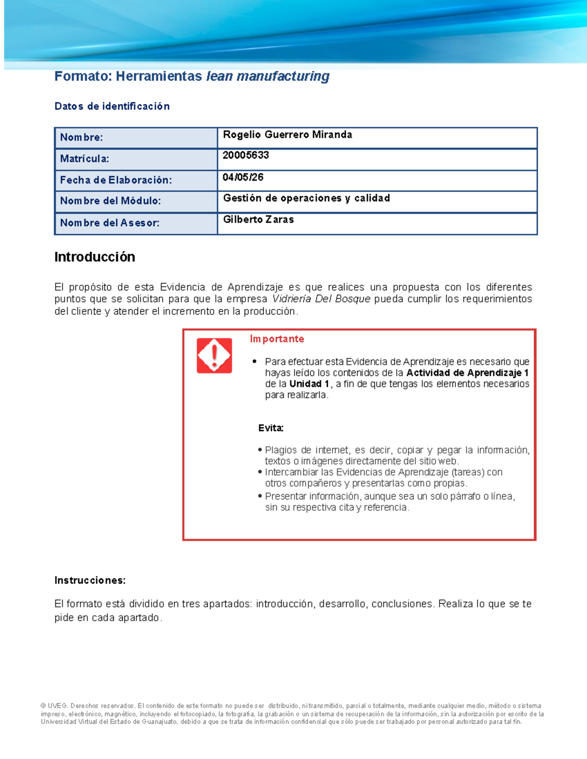 Propuesta de Herramientas Lean Manufacturing para EA6 en Gestión de ...