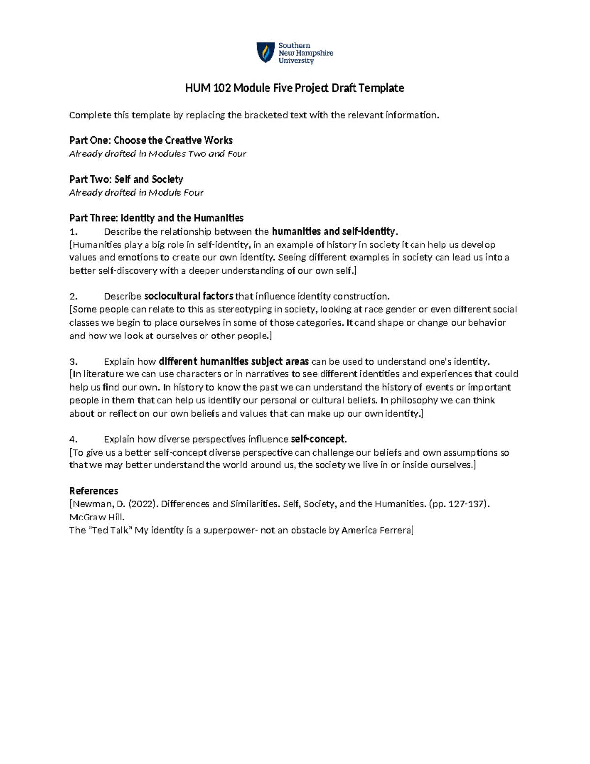 HUM 102 Module Five Project Draft: Exploring Self and Society - Studocu