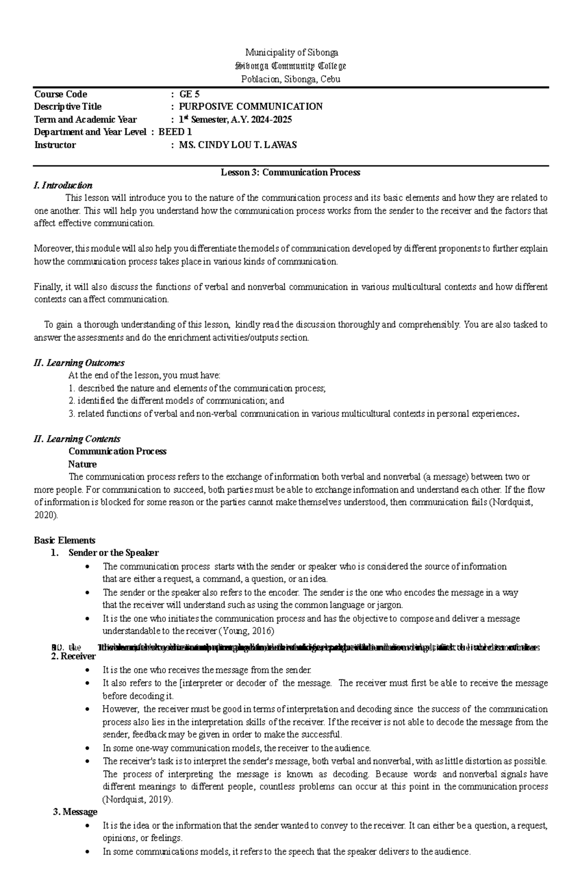 GE 5 Lesson 3: Understanding the Communication Process - Studocu