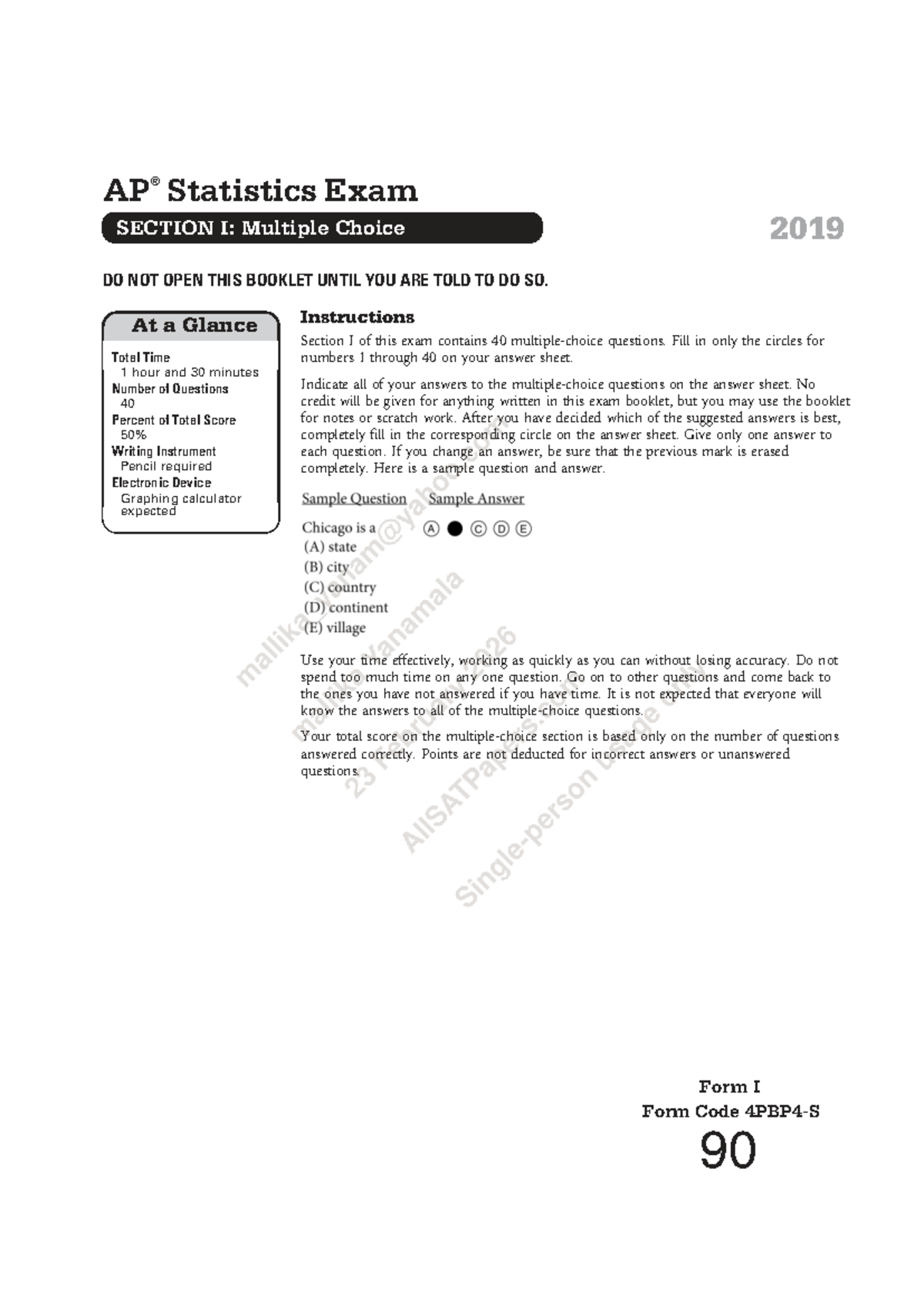 AP Statistics Exam 2019 - Multiple Choice Questions and Answers - Studocu