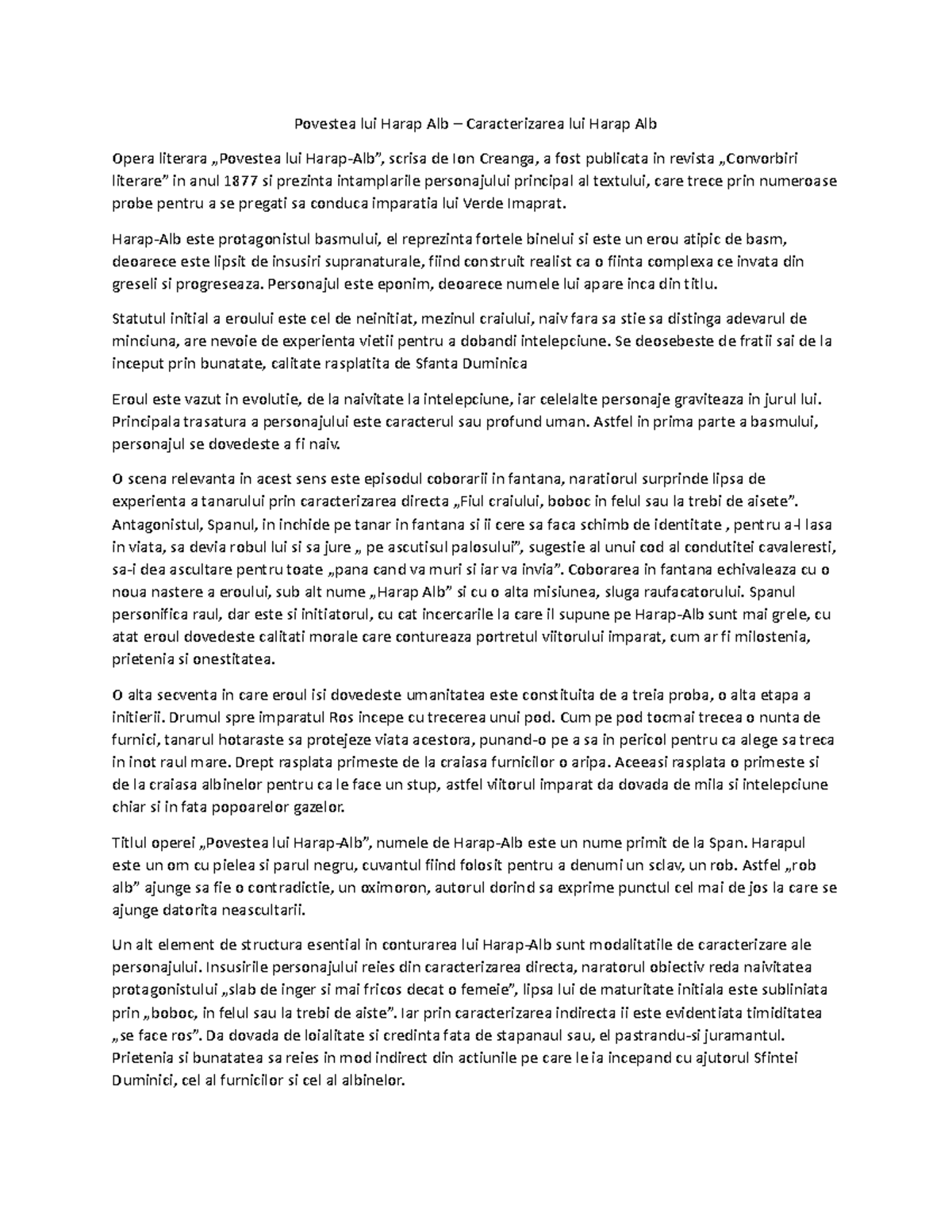 Eseu Bac: Caracterizarea lui Harap Alb în Povestea lui Ion Creangă ...